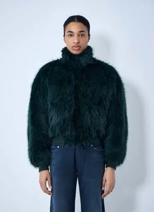 Balenciaga Faux Fur Bomber Jacket - Green
