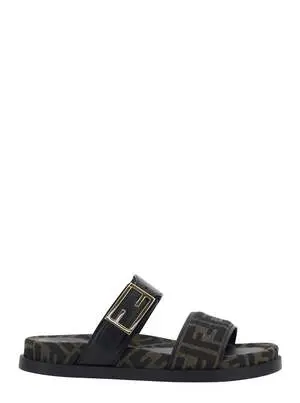 Fendi Jacquard And Leather Sandals - Brown