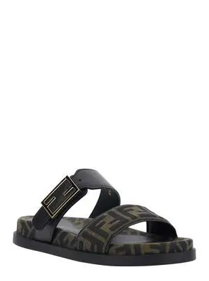 Fendi Jacquard And Leather Sandals - Brown