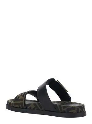Fendi Jacquard And Leather Sandals - Brown