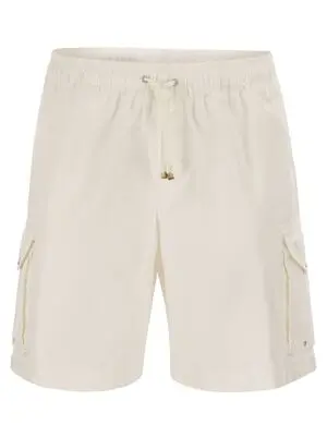 Brunello Cucinelli Bermuda Shorts In Garment-dyed Cotton Gabardine With Drawstring - White