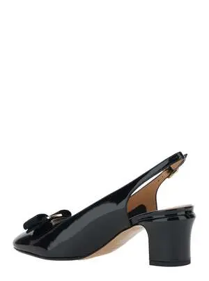 FERRAGAMO Black Leather Slingback Pumps With Logo Plate - Multicolor