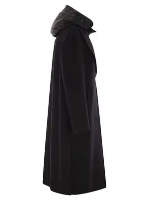 FAY Double Front Wool And Cashmere Coat With Detachable Hooded Bib