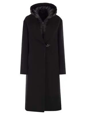 FAY Double Front Wool And Cashmere Coat With Detachable Hooded Bib