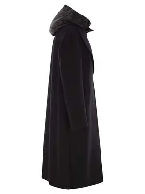FAY Double Front Wool And Cashmere Coat With Detachable Hooded Bib