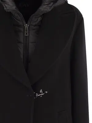 FAY Double Front Wool And Cashmere Coat With Detachable Hooded Bib