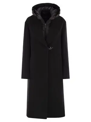 FAY Double Front Wool And Cashmere Coat With Detachable Hooded Bib - Black