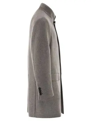 FAY Wool Blend Herringbone Stand-up Collar Coat