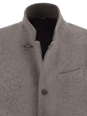 FAY Wool Blend Herringbone Stand-up Collar Coat