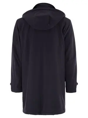 FAY Jersey Stretch Travel Coat With Removable Hood And Water-repellent Treatment - Blue