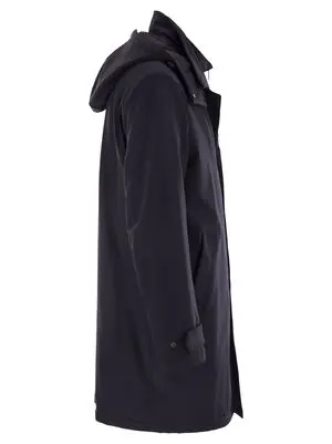 FAY Jersey Stretch Travel Coat With Removable Hood And Water-repellent Treatment - Blue