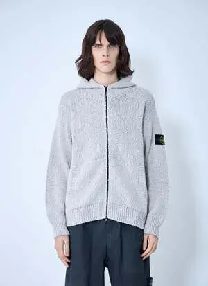 Stone Island Zip-up Textured Knit Hoodie - Gray