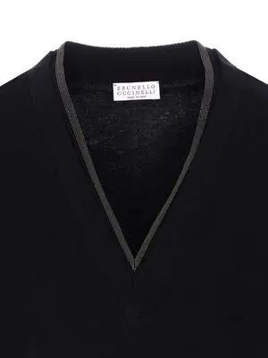 Brunello Cucinelli Monili Trim V-neck Cotton T-shirt - Black