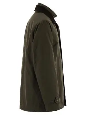 FAY Short Raincoat In Cotton And Nylon Faille With Velvet Collar - Green