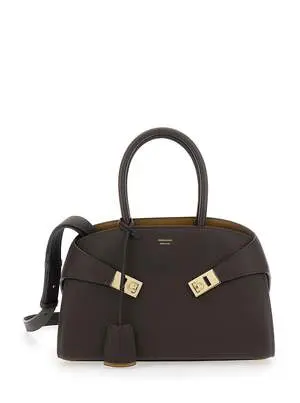 FERRAGAMO Leather Shoulder Bag With Gancini Buckles - Multicolor