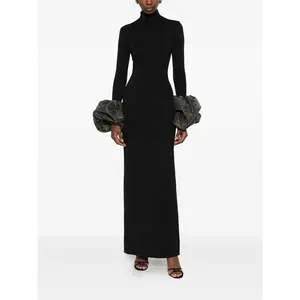 Solace London High Neck Embellished Sleeve Evening Dress