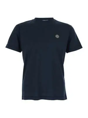 Stone Island Blue T-shirt With Logo Patch On The Front In Cotton For - Multicolor