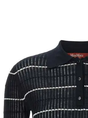 Max Mara Wool And Silk Polo Shirt With Ribbed Detailing - Blue