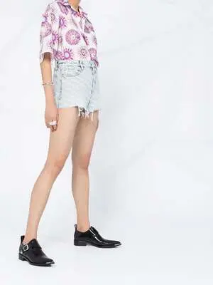 Alexander Wang All-over Logo Printed Denim Shorts - Blue
