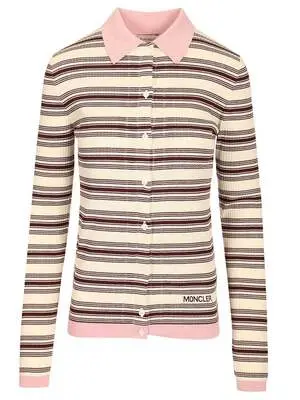 Moncler Cotton Crepe Polo Shirt With Graphic Stripes And Logo - Multicolor