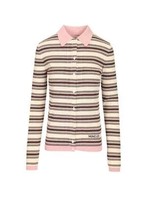 Moncler Cotton Crepe Polo Shirt With Graphic Stripes And Logo - Multicolor