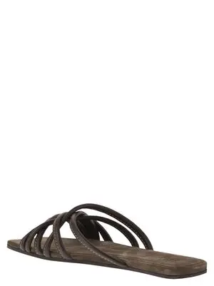 Brunello Cucinelli Flat Leather Sandals With Criss-cross Straps