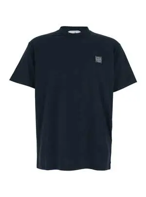 Stone Island Crewneck T-shirt With Logo Patch On The Front In Cotton - Black