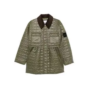 GANNI Quilted Puffer Jacket With Corduroy Collar - Green