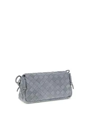 Bottega Veneta Notturno Suede Intrecciato Shoulder Bag - Gray