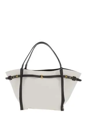 TOD'S White Cotton Blend Tote Bag With Leather Strap - Multicolor