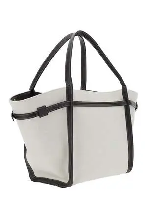 TOD'S White Cotton Blend Tote Bag With Leather Strap - Multicolor