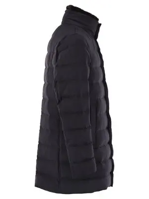 Herno Long Down Jacket With Detachable Fur Collar - Blue