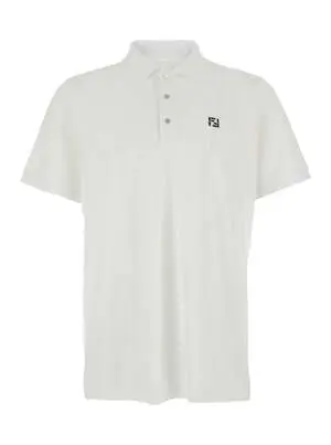 Fendi White Polo Shirt With Classic Collar And Logo On The Front In Cotton For - Multicolor