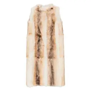 YVES SALOMON Striped Fur Long Vest - Cream