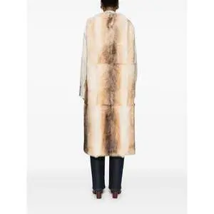 YVES SALOMON Striped Fur Long Vest - Cream