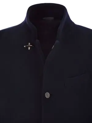 FAY Wool Blend Herringbone Coat With Stand-up Collar
