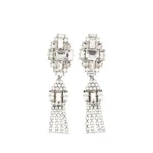 Alessandra Rich Crystal Embellished Tassel Drop Earrings - Silver