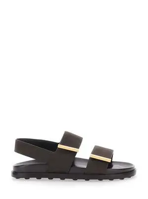 TOD'S Leather Sandals With Metallic Logo Detail - Multicolor