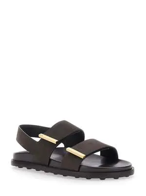 TOD'S Leather Sandals With Metallic Logo Detail - Multicolor