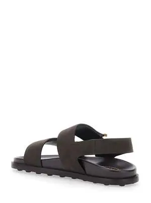 TOD'S Leather Sandals With Metallic Logo Detail - Multicolor