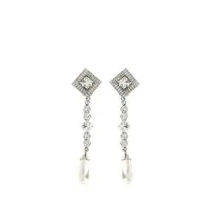 Alessandra Rich Tone Crystal And Faux Pearl Drop Earrings - Silver