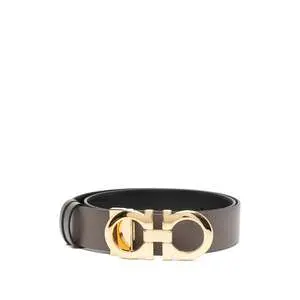 FERRAGAMO Ferragamo Gancini Buckle Leather Belt Gray