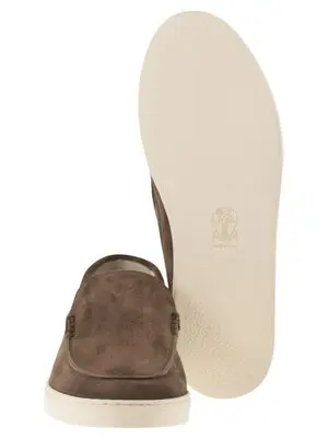Brunello Cucinelli Chevron Suede Moccasin Trainers