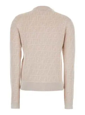 Fendi Wool Crew Neck Cardigan With All-over Ff Motif - Multicolor