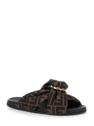 Fendi Brown Ff Motif Tech Fabric Slide Sandals - Multicolor