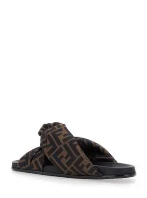 Fendi Brown Ff Motif Tech Fabric Slide Sandals - Multicolor