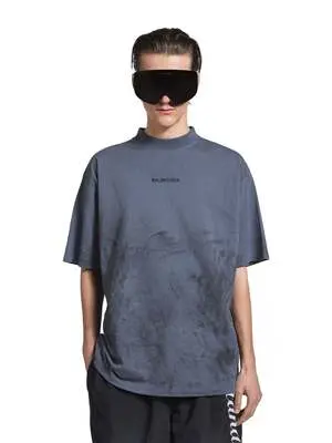 Balenciaga Back Medium Fit T-shirt In Faded Jersey - Blue