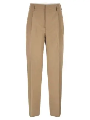 Brunello Cucinelli Brunello Cucinelli Tailored Cotton And Linen Trousers With Pleats Cream