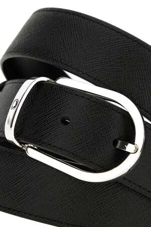 Montblanc Black Saffiano Leather Belt With Silver Tone Buckle