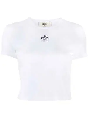Fendi Ribbed Cropped Top With Logo Detail